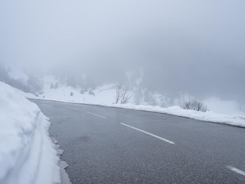 Foggy Road Through the Alps with Snow Cover HDRi Maps and Backplates