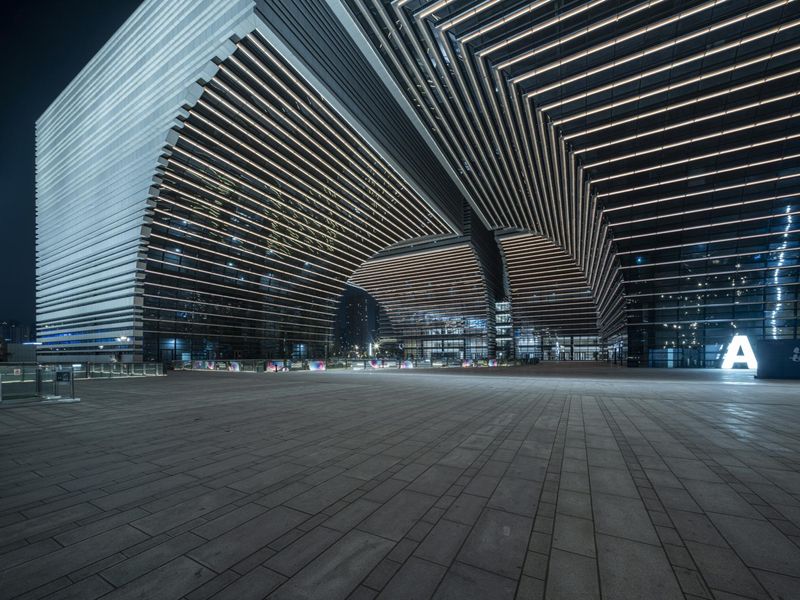 Futuristic Architecture in the City: Illuminated by Neon Lights HDRi ...