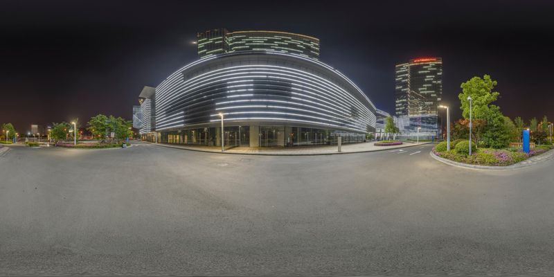 Futuristic Building at Night in Shanghai HDRi Maps and Backplates
