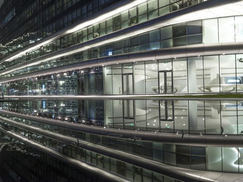 Futuristic Office Building in Shanghai: Reflections at Night HDRi Maps ...