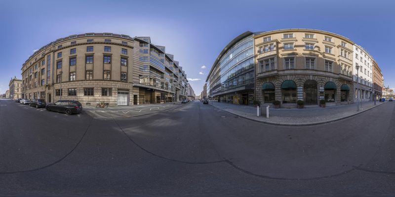 German City Intersection: Two Buildings, Cars, and People HDRi Maps and ...