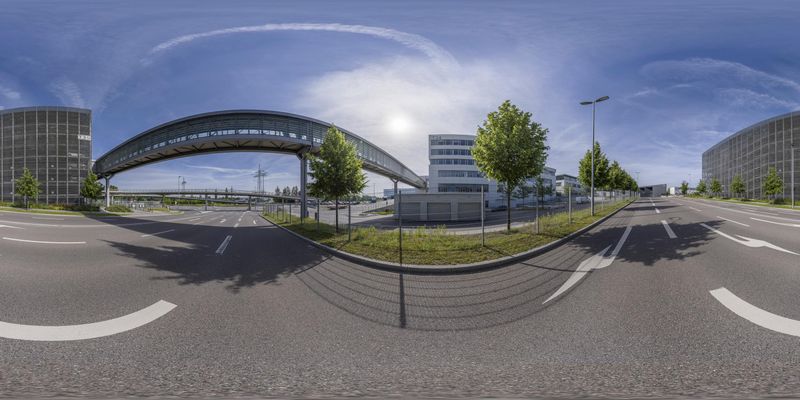 German High-Rise Buildings and a Straight Road HDRi Maps and Backplates