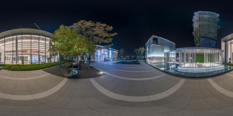 Glass Building in the City at Night: Reflection of Trees HDRi Maps and ...