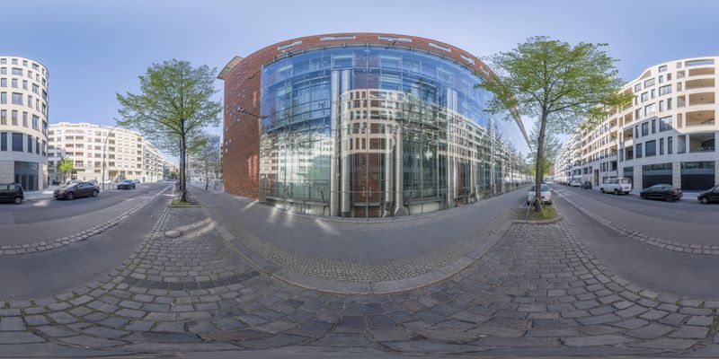 Glass-Covered Building in the Urban Landscape HDRi Maps and Backplates