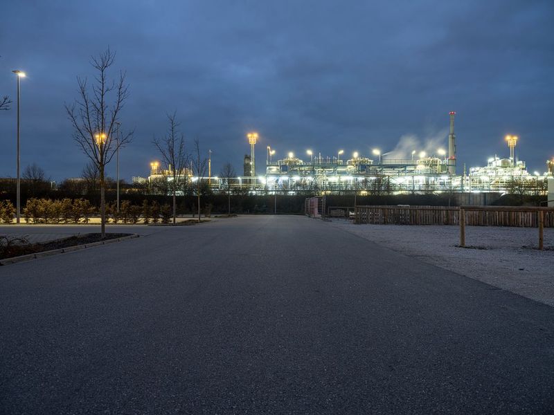 Industrial Night View of a Large Oil Refinery in Berlin, Germany - HDRi ...