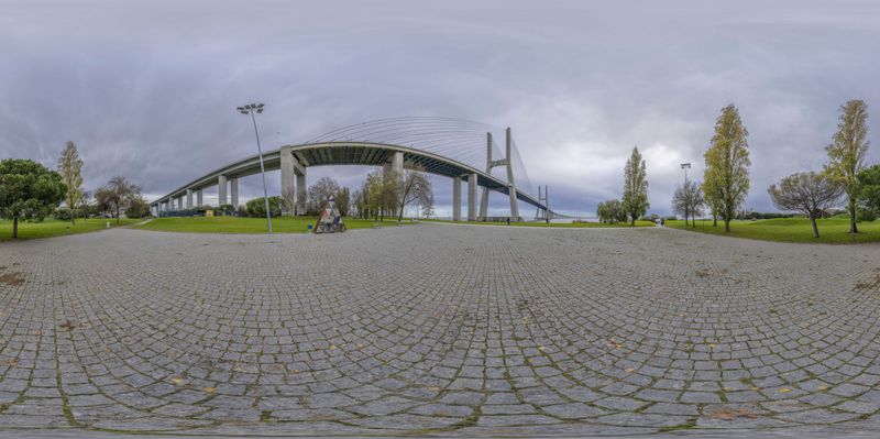 Lisbon Park: Bridge, Grass, and Trees HDRi Maps and Backplates