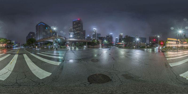 Los Angeles City Street at Night: A Panoramic View HDRi Maps and Backplates
