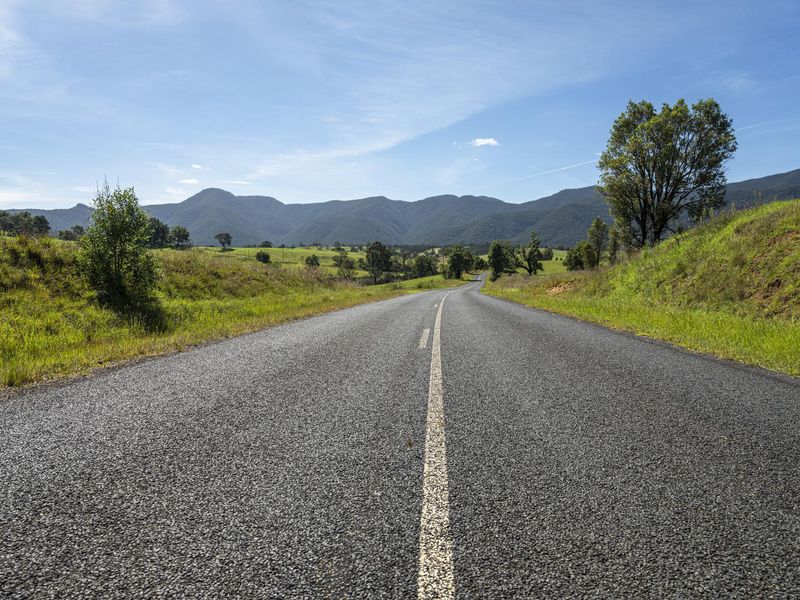 Lush Landscape Road with Mountain Scenery HDRi Maps and Backplates