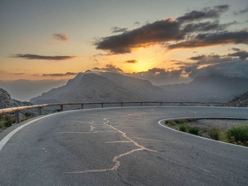 Majorca, Spain: Road Curving Under Sunny Sky HDRi Maps and Backplates
