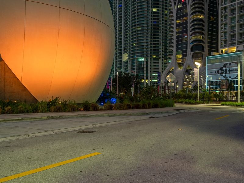 Miami Beach Neon Sphere Night Skyline HDRi Maps and Backplates