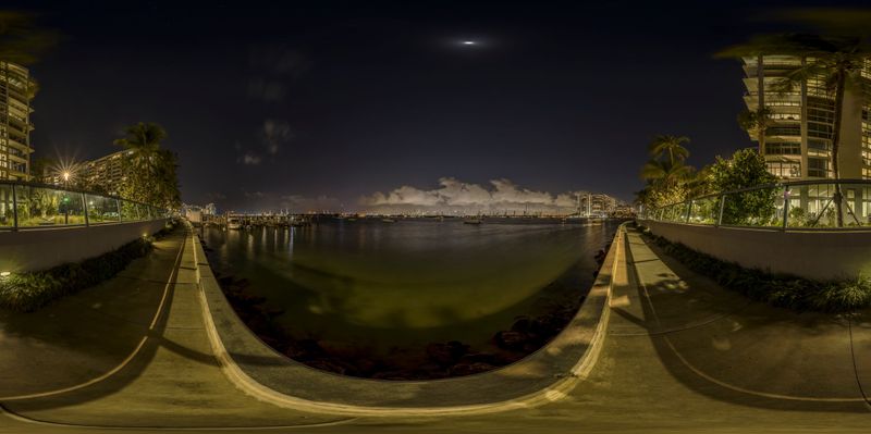 Miami Beach Skyline at Dawn with Moon HDRi Maps and Backplates