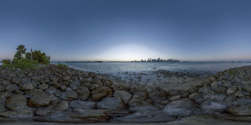 Miami Beach Skyline at Dawn: Sun Over the Ocean HDRi Maps and Backplates