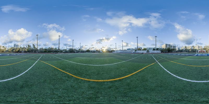 Miami Beach Sports Field: Green Grass and Clouds HDRi Maps and Backplates