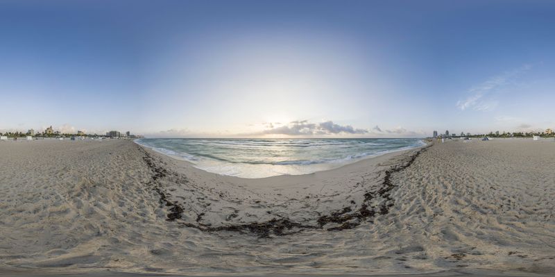 Miami Beach, USA: Panoramic View of Ocean and Sand HDRi Maps and Backplates