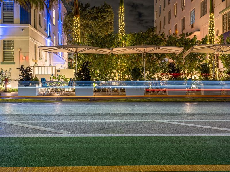 Miami City Street at Night with Neon Lights HDRi Maps and Backplates
