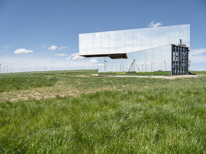 Mirror Building Reflecting Clear Sky in Green Field HDRi Maps and ...