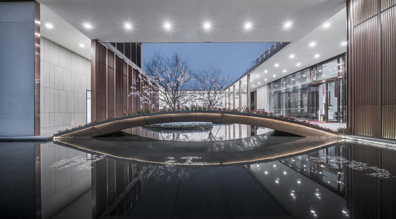 Modern Architecture in China with Water Reflection HDRi Maps and Backplates