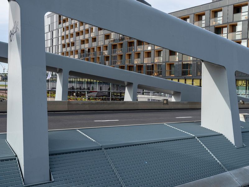 Modern Architecture in Holland: Overpass Building with Street Lights ...