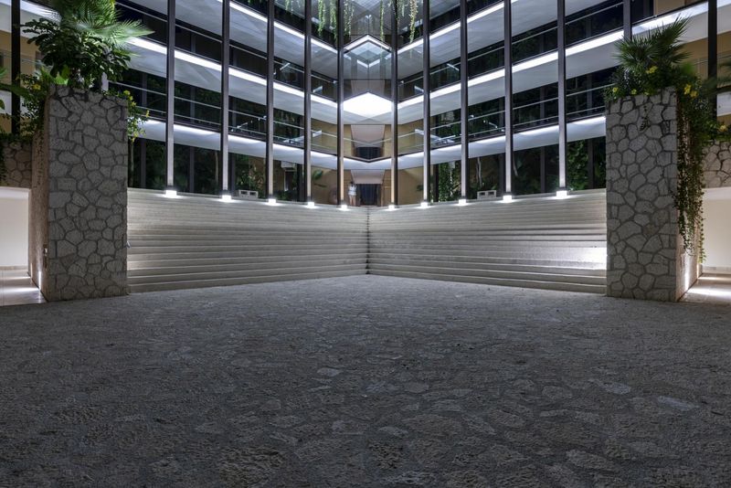 Modern Architecture in Lobby with Trees in Mexico HDRi Maps and Backplates