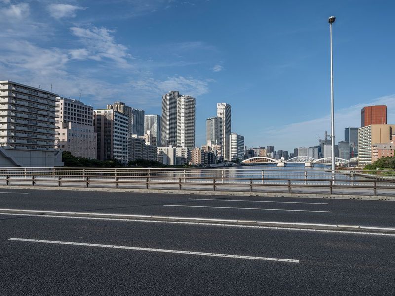 Modern Architecture in Tokyo, Japan with Armco Barrier on Bridge HDRi ...