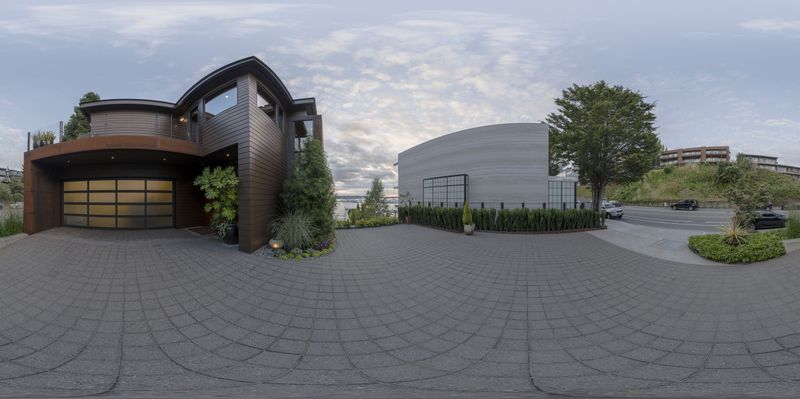 Modern House with Driveway in a Residential Area HDRi Maps and Backplates