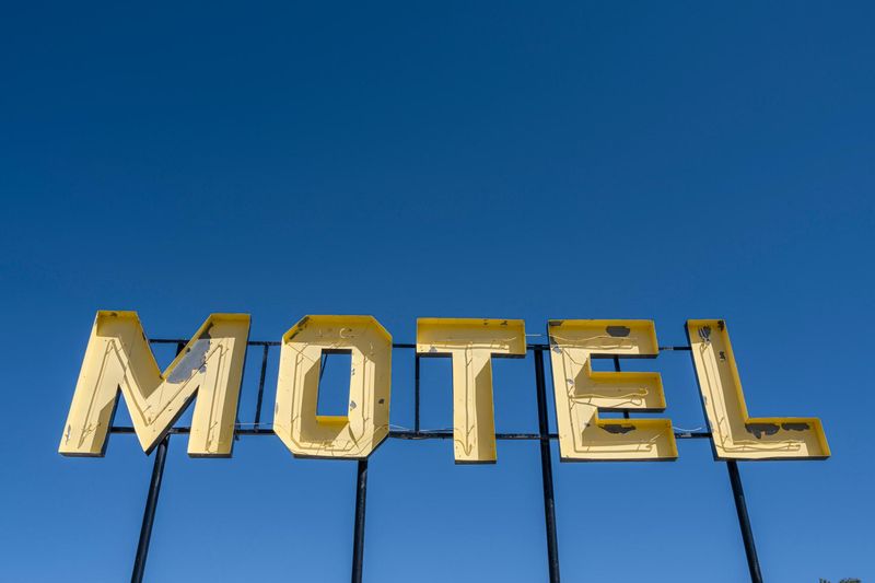 Motel Sign Against Blue Sky in California Desert HDRi Maps and Backplates