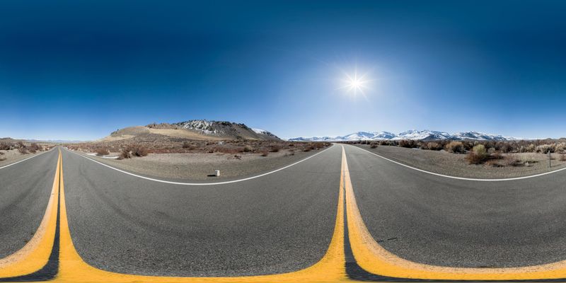 Mountain Road: Snow-Capped Peaks and Open Road HDRi Maps and Backplates