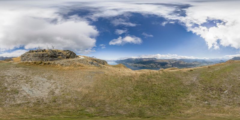 Mountain Top: Green Grass and a River HDRi Maps and Backplates