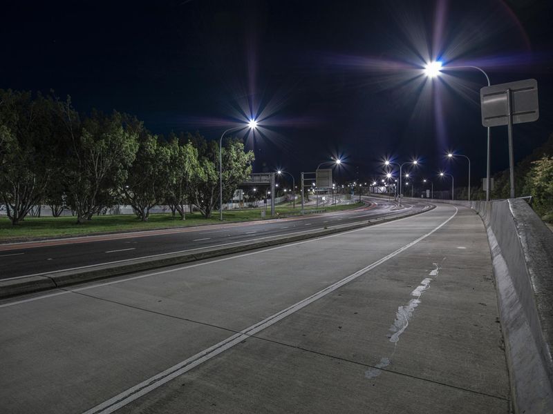 Night City Street Light on Concrete Road HDRi Maps and Backplates