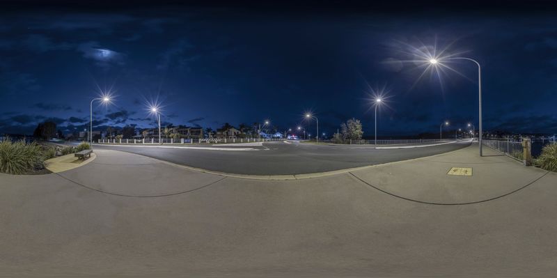 Night City Street: Lights Illuminated Road HDRi Maps and Backplates