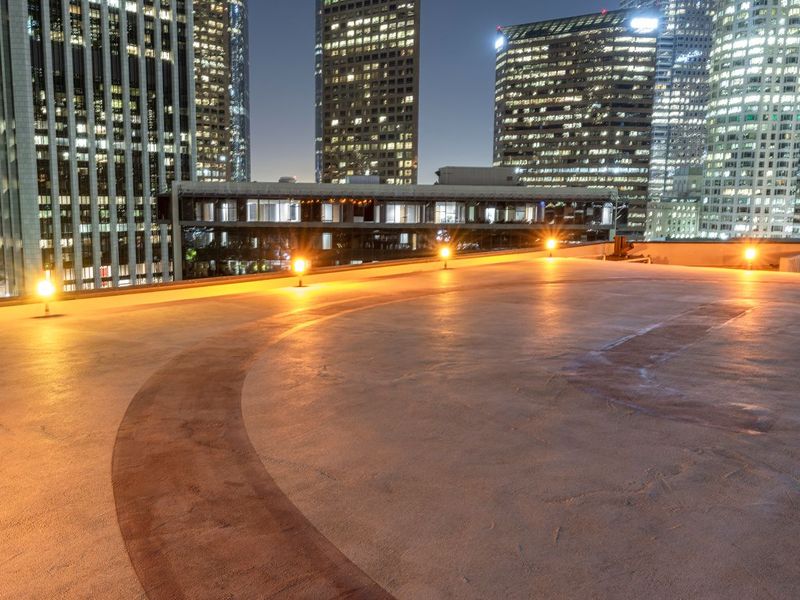 Night Cityscape with Tall Buildings and Open Space in Los Angeles, USA ...