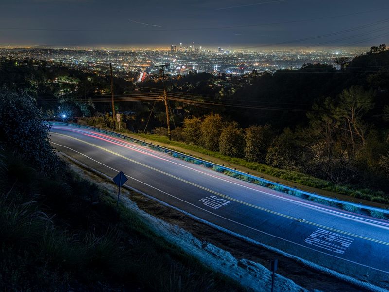 Night Overlook of Los Angeles Cityscape with Modern Architecture and ...