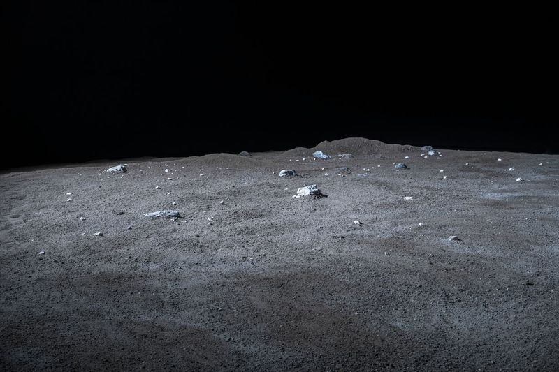 Night Sky Landscape with Rocks and Moon HDRi Maps and Backplates