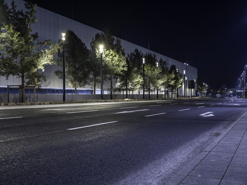 Night Street with Illuminated Street Lamps HDRi Maps and Backplates