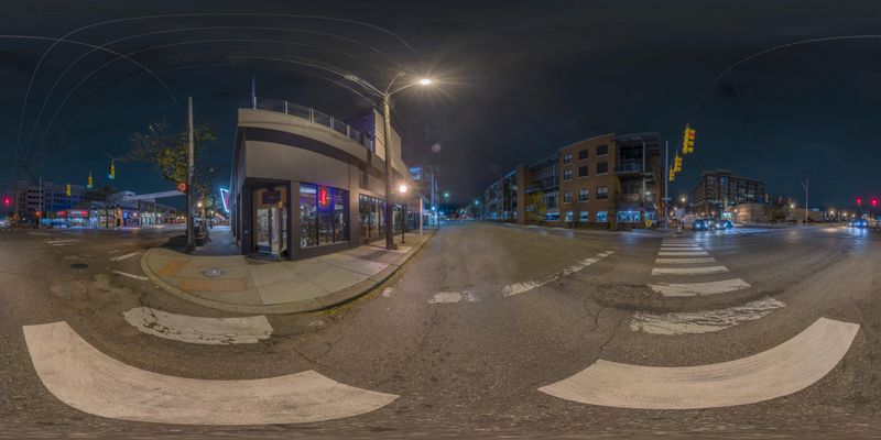 Night Street Intersection in Downtown Detroit HDRi Maps and Backplates