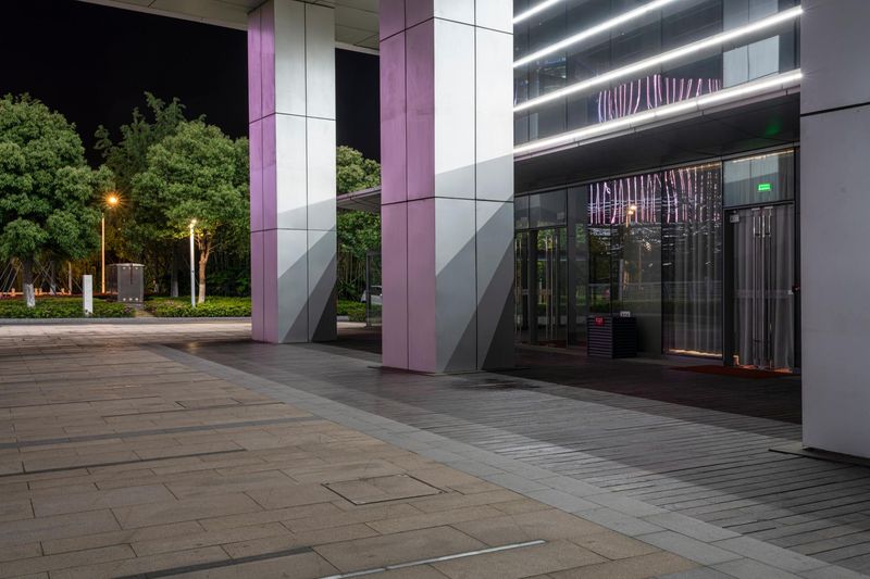 Night Time Entrance of a Modern Office Building HDRi Maps and Backplates
