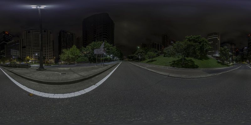 Night Time Urban Cityscape with Skyscraper HDRi Maps and Backplates