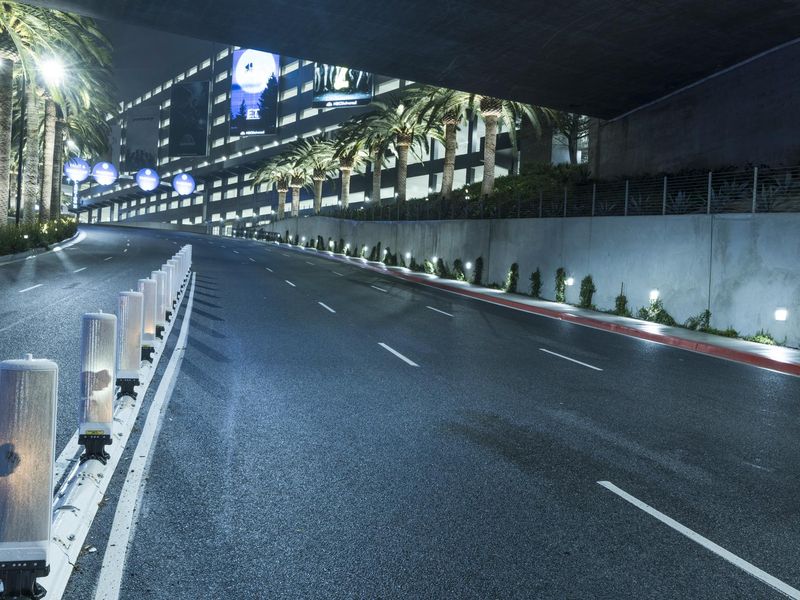 Night view of Los Angeles city with modern architecture and street ...