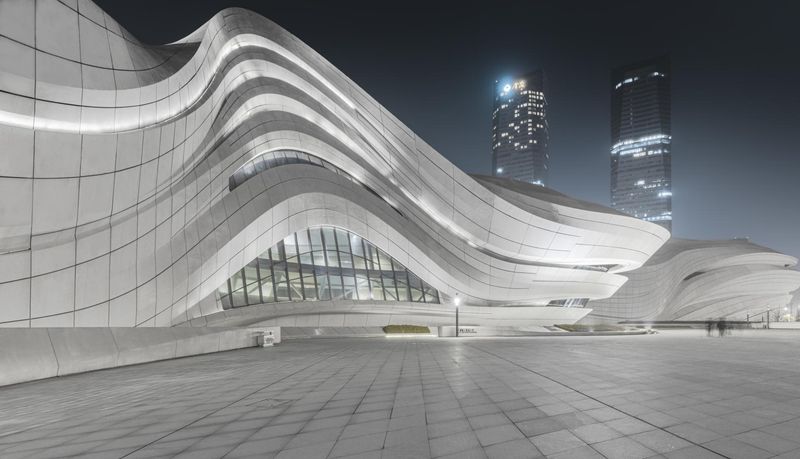 Night View of Modern Architecture in City HDRi Maps and Backplates