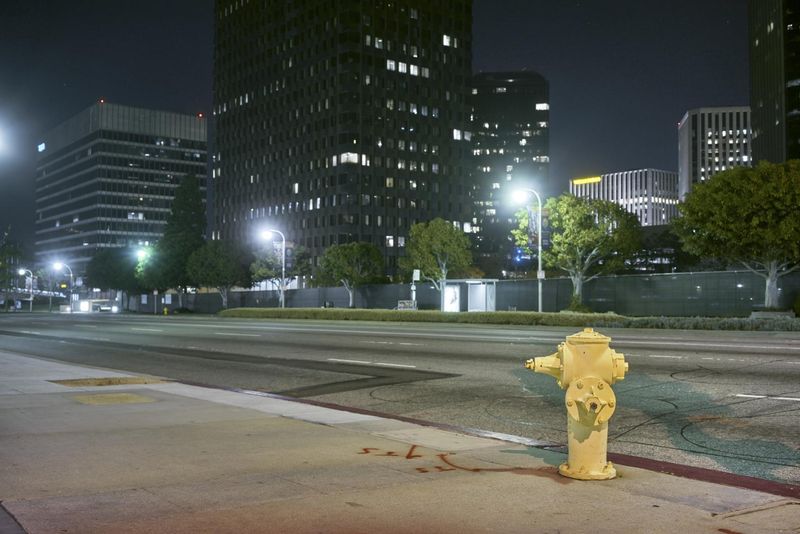 Night View of Yellow Fire Hydrant in Los Angeles HDRi Maps and Backplates