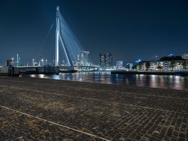 Nighttime Cityscape with Bridge Over Water HDRi Maps and Backplates