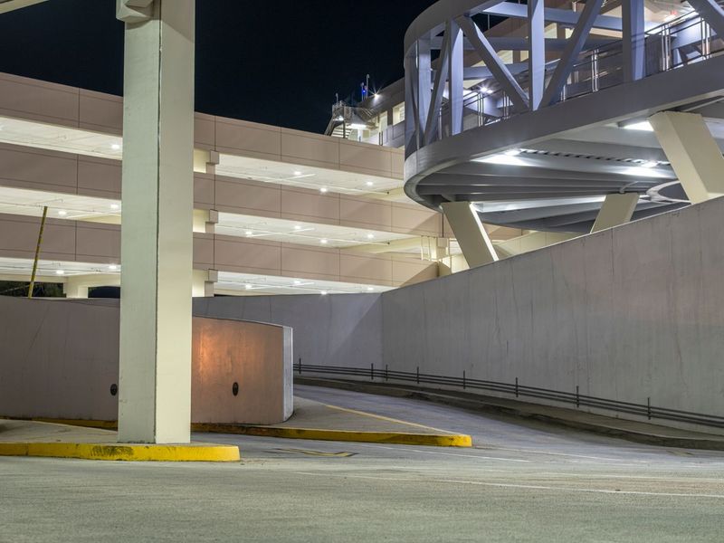 Nighttime in Los Angeles: Parking Deck Illuminated by Artificial Light ...