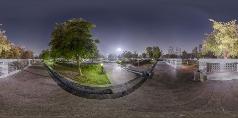 Nighttime Park: Architecture and Landscape HDRi Maps and Backplates