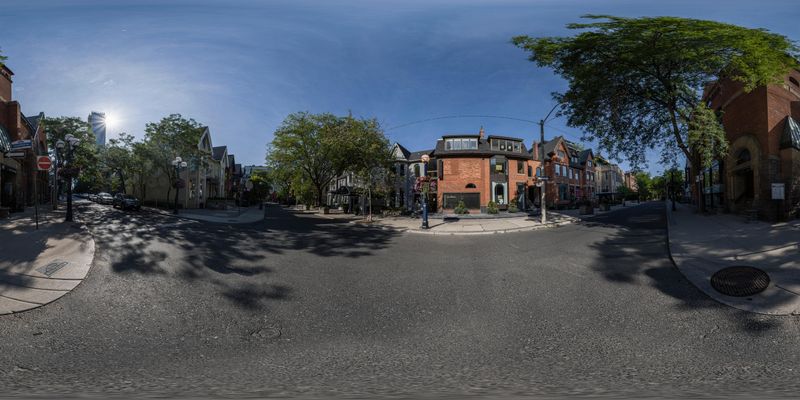 Ontario Town Center: Charming Brick Buildings HDRi Maps and Backplates