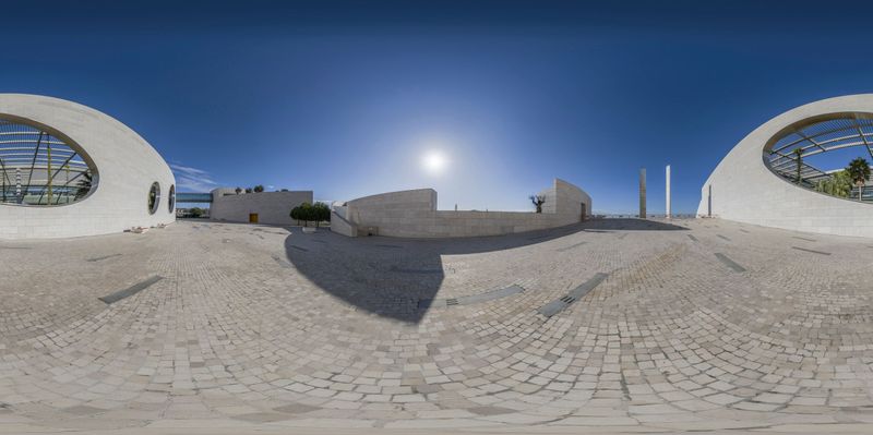 Panoramic View of a Building with Circular Windows HDRi Maps and Backplates