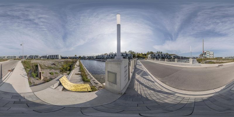 Panoramic View of Toronto: Empty Pool and Statue HDRi Maps and Backplates