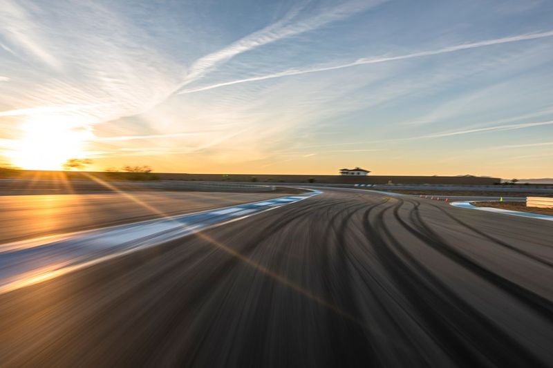 Race Track at Dawn: Sun Visible on the Road HDRi Maps and Backplates