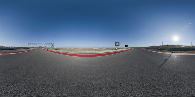 Panoramic View of a Race Track: Sun and Clear Sky HDRi Maps and Backplates