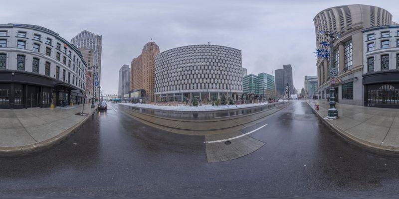 Rain-Soaked Streets of Downtown Detroit HDRi Maps and Backplates