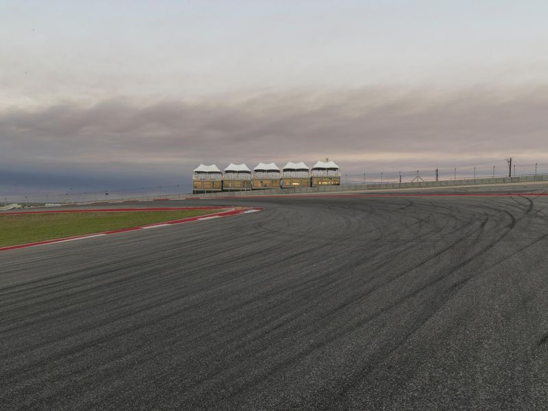 Red Car Racing Along Paved Track HDRi Maps and Backplates